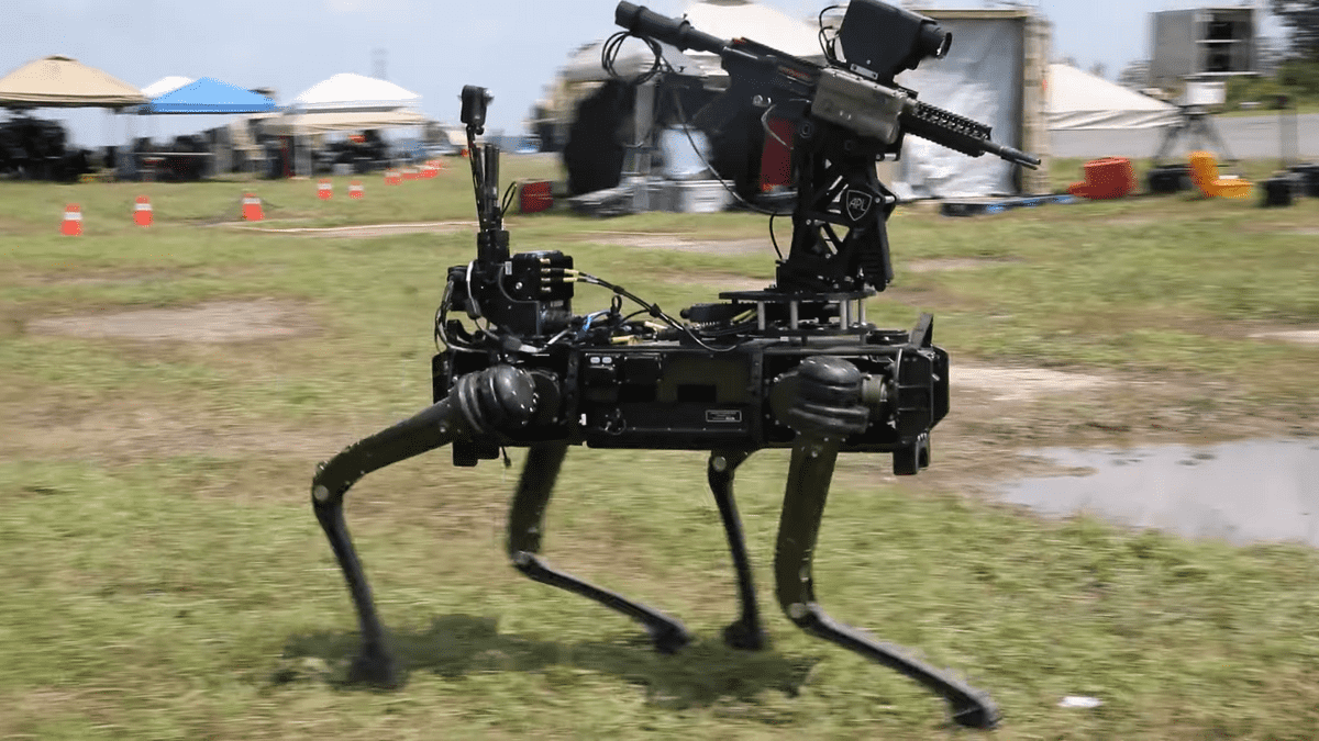 US military unveils robot dog that can intercept and shoot down drones ...